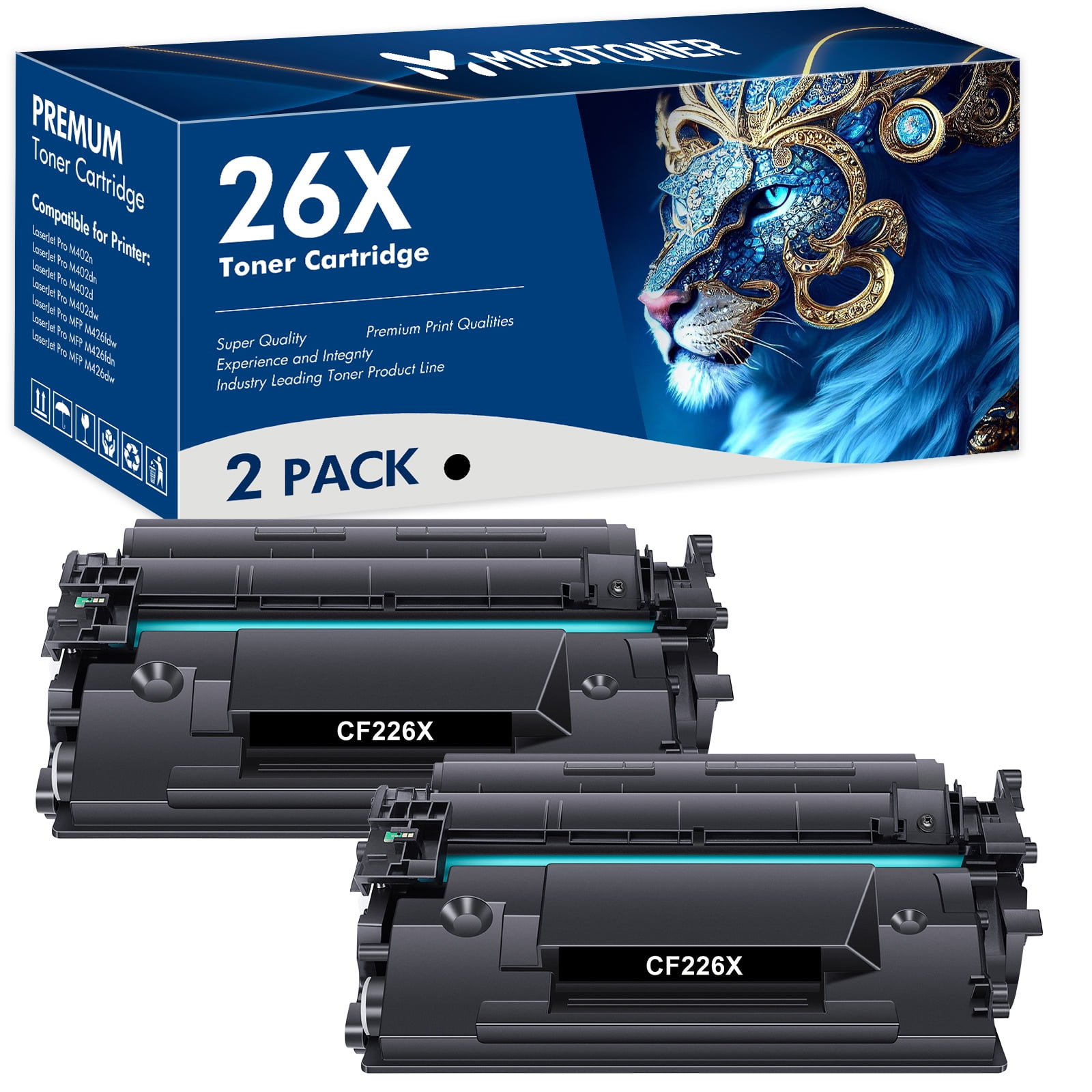 MICOTONER 26X Black Toner Cartridge 2-Pack Compatible for HP 26X CF226X ...