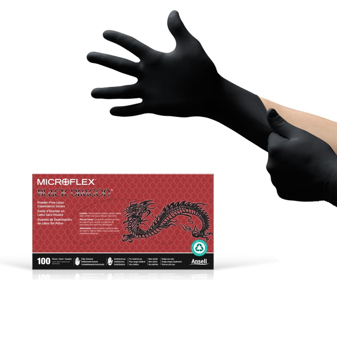MICROFLEX Black Dragon BD-100L Heavy Duty 6.7 mil Latex Exam Gloves for ...