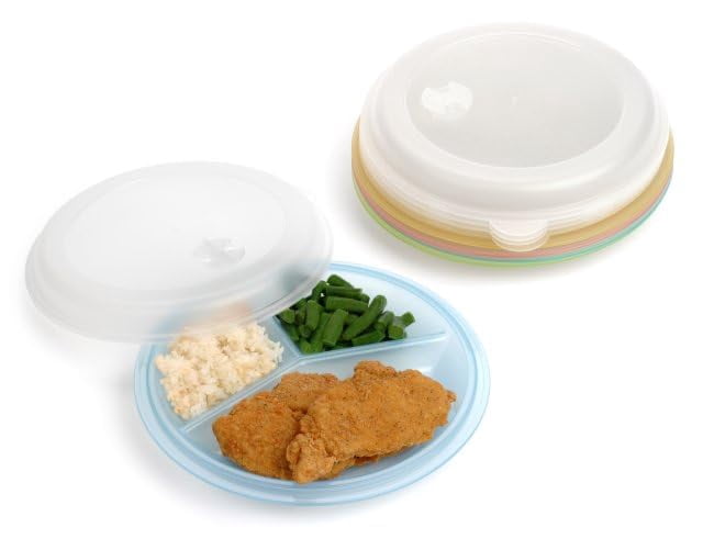 MICROWAVE DIVIDED PLATES WITH VENTED LIDS (SET OF 8 IN ASSORTED COLORS ...