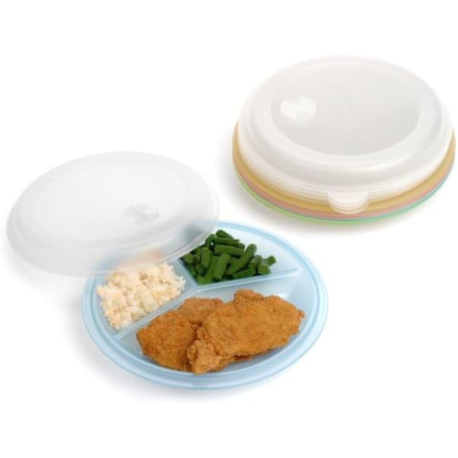 MICROWAVE DIVIDED PLATES WITH VENTED LIDS (SET OF 8 IN ASSORTED COLORS ...