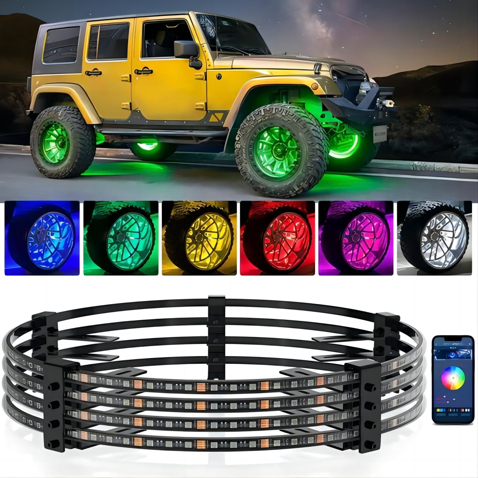 MICTUNING 15.5'' or 17.5'' V1 RGBW LED Wheel Ring Lights Kit with APP ...