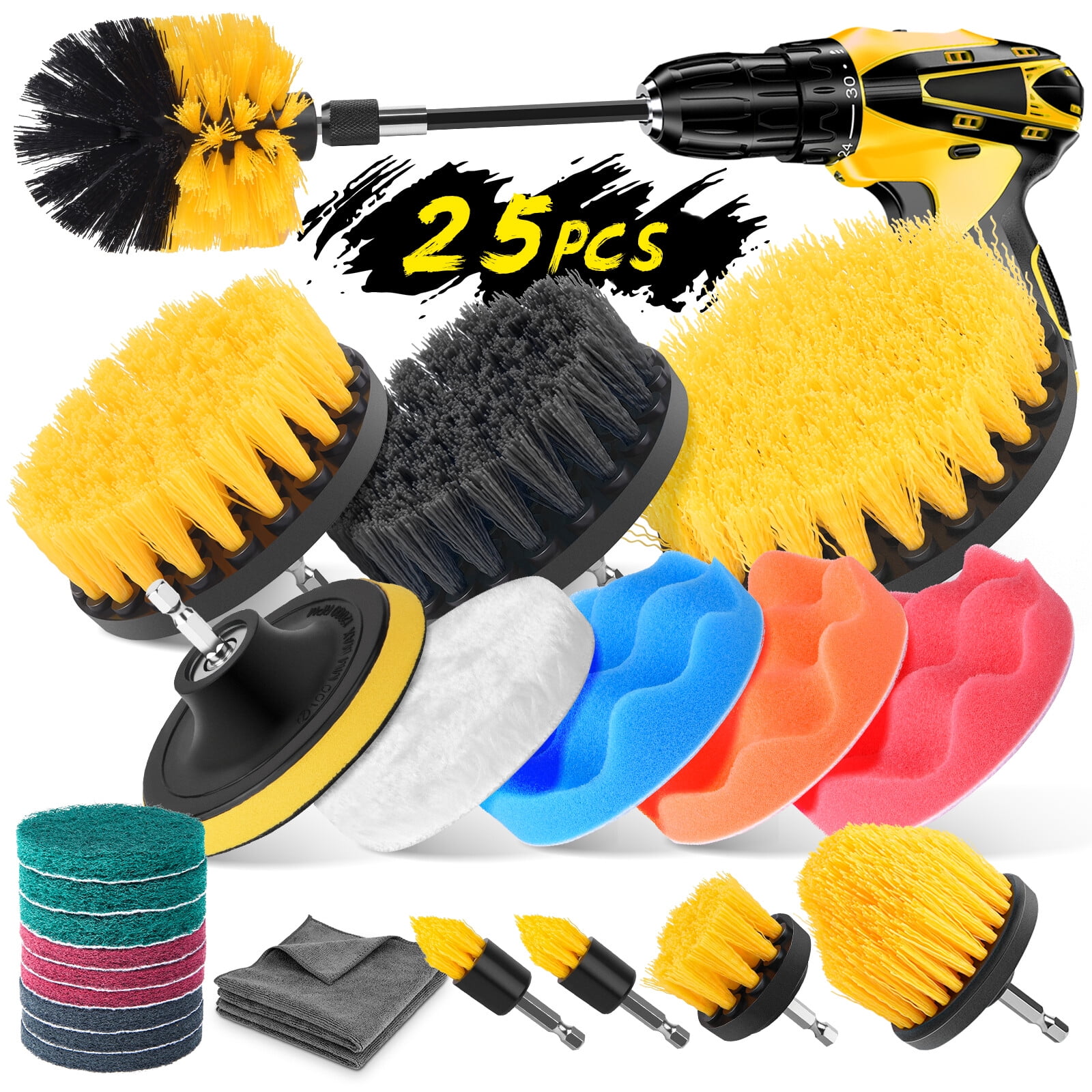 MICTUNING 25Pcs Drill Brush Attachments Set, Power Scrubber Brush ...