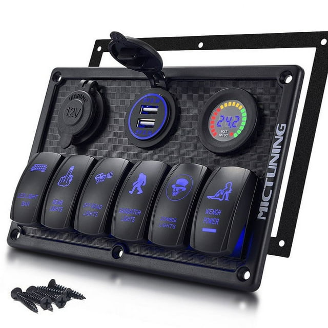 Free Shipping! Mictuning 6 Gang Rocker Switch Panel Dual USB Voltmeter ...