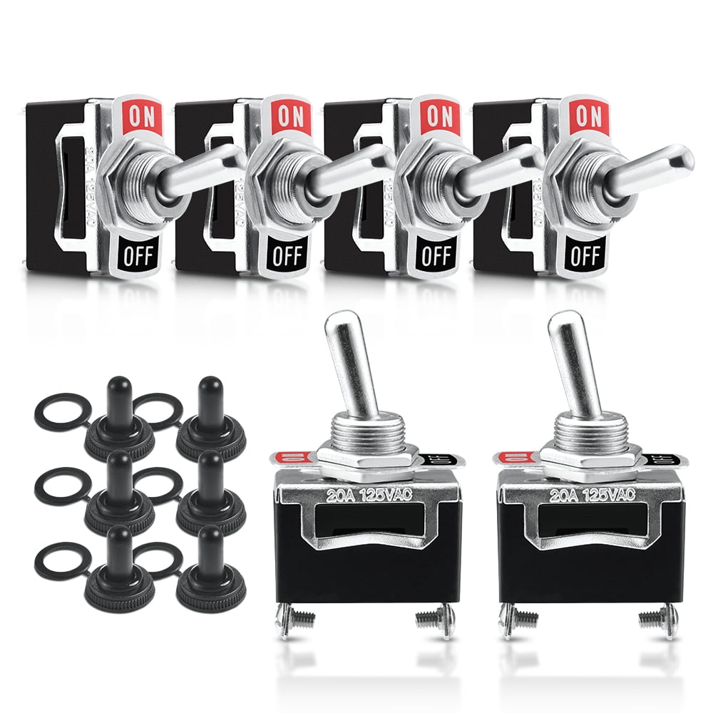 Mictuning 6 Pack SPST Rocker Toggle Switch with Waterproof Rubber Cap ...