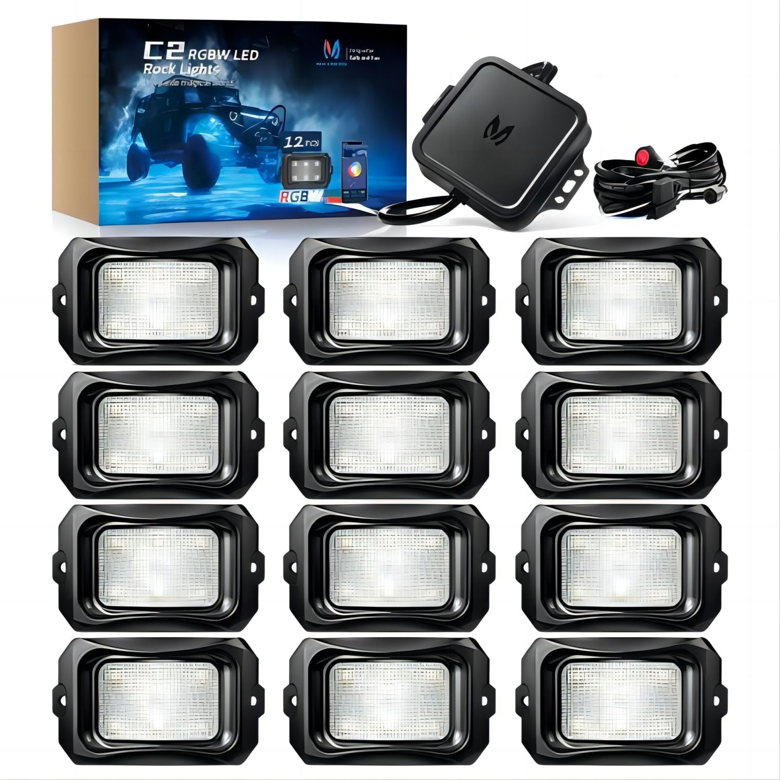 MICTUNING C2 RGBW LED Rock Lights - 12 Pods Multicolor Neon LED Light Kit - Walmart.com