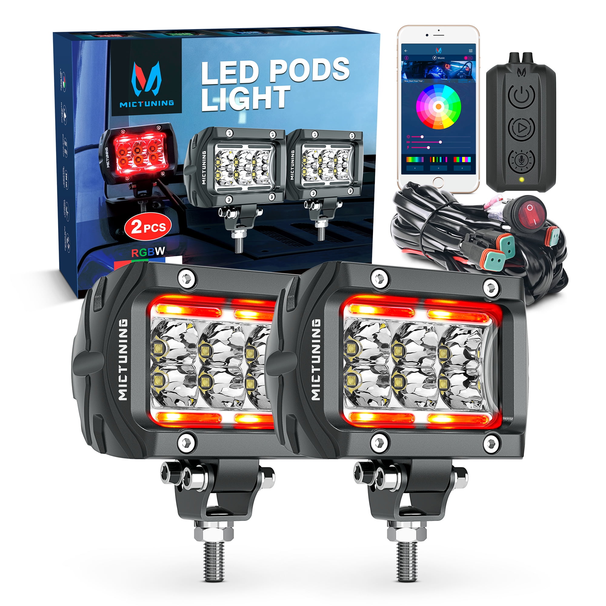 MICTUNING K1 RGBW 4 Inch 18W LED Pods Light Atmosphere Light Off Road ...
