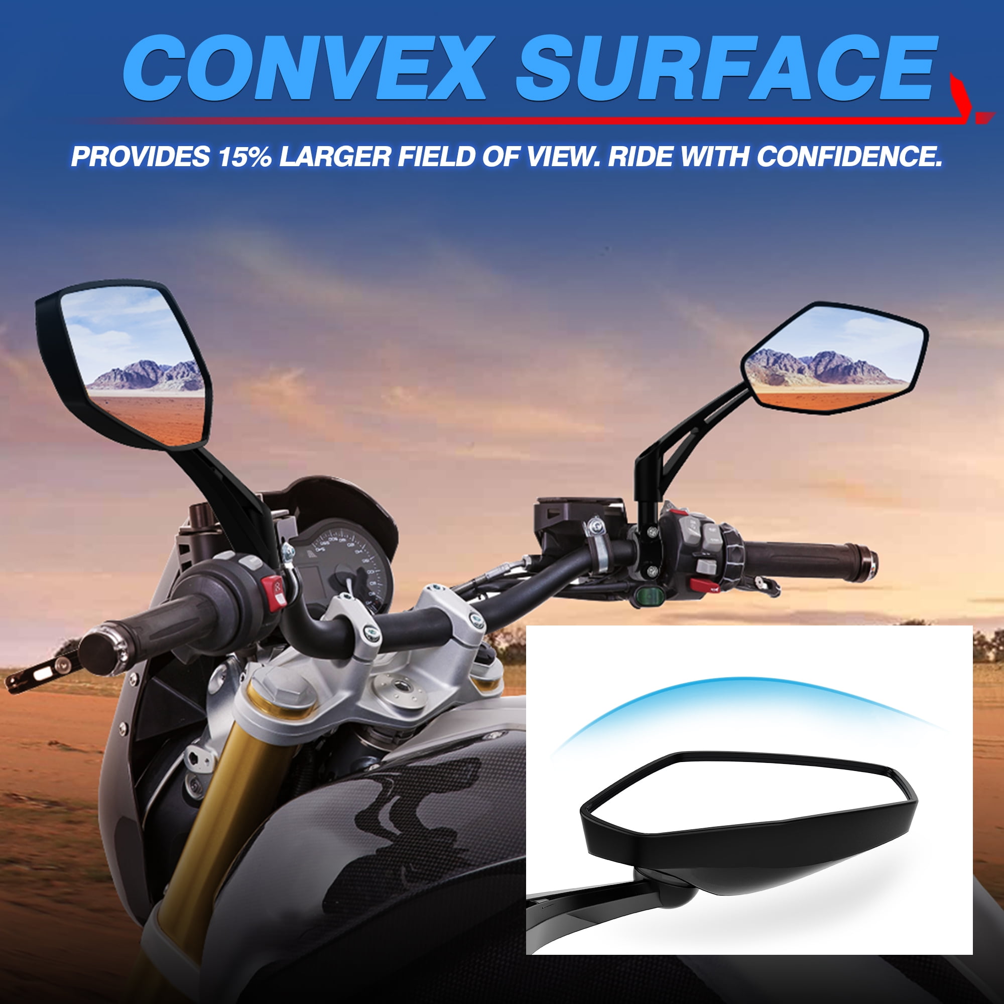 MICTUNING Motorcycle Rearview Mirrors - Convex Blue Lens, Impact ...