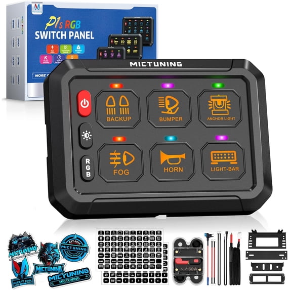 MICTUNING P1s RGB 6 Gang Switch Panel Multifunction Toggle Momentary ...