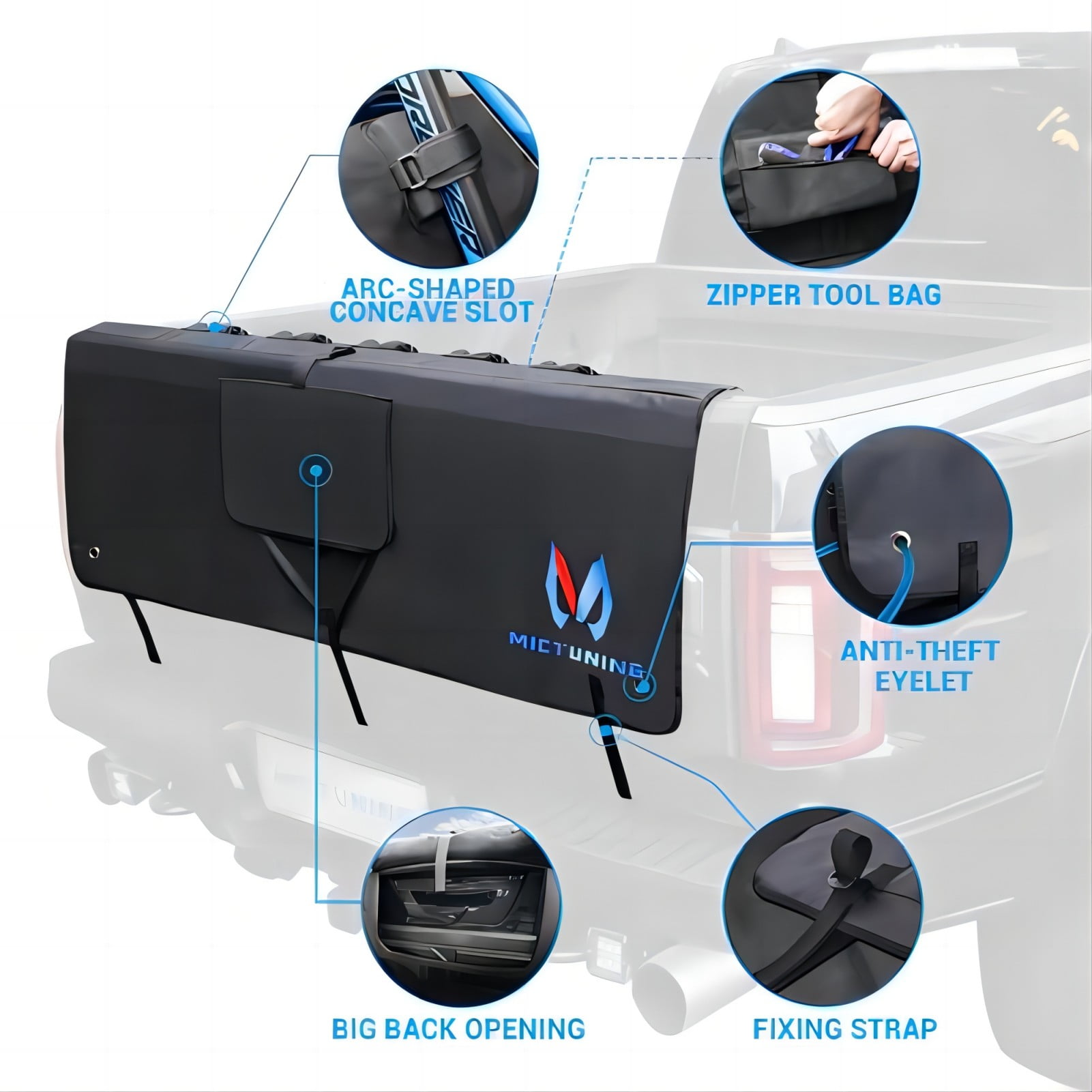 MICTUNING Tailgate Bike Pad with Exclusive Arc Concave Slots, Big Back ...