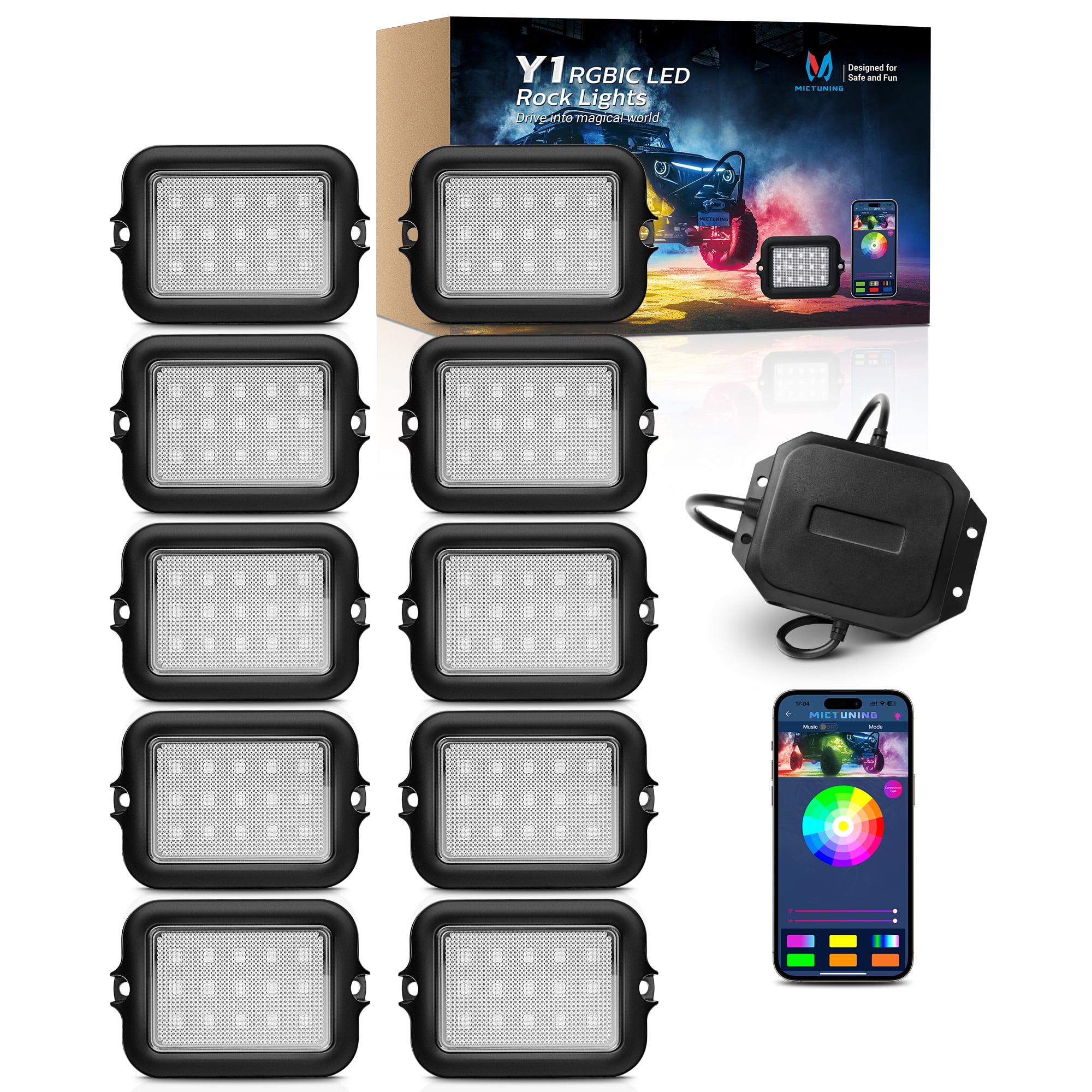 MICTUNING Y1 Extensible RGB+IC LED Rock Lights Kit Chasing Color, 10 ...