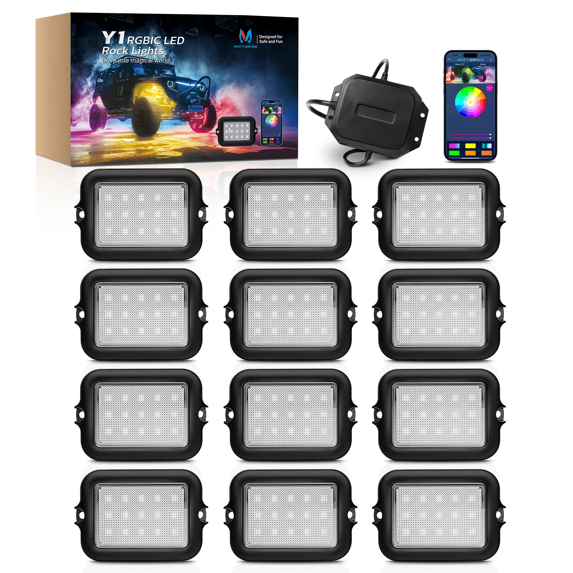 Mictuning RGB+IC LED Rock Lights, 12 Pods Chasing Color Kit, Wireless ...