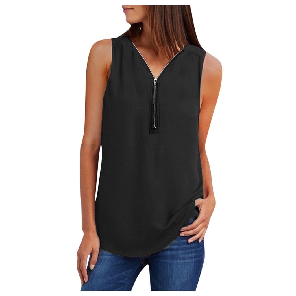 Midcke Plus Size Tops For Women V Neck Chiffon Blouses Half Zip Up