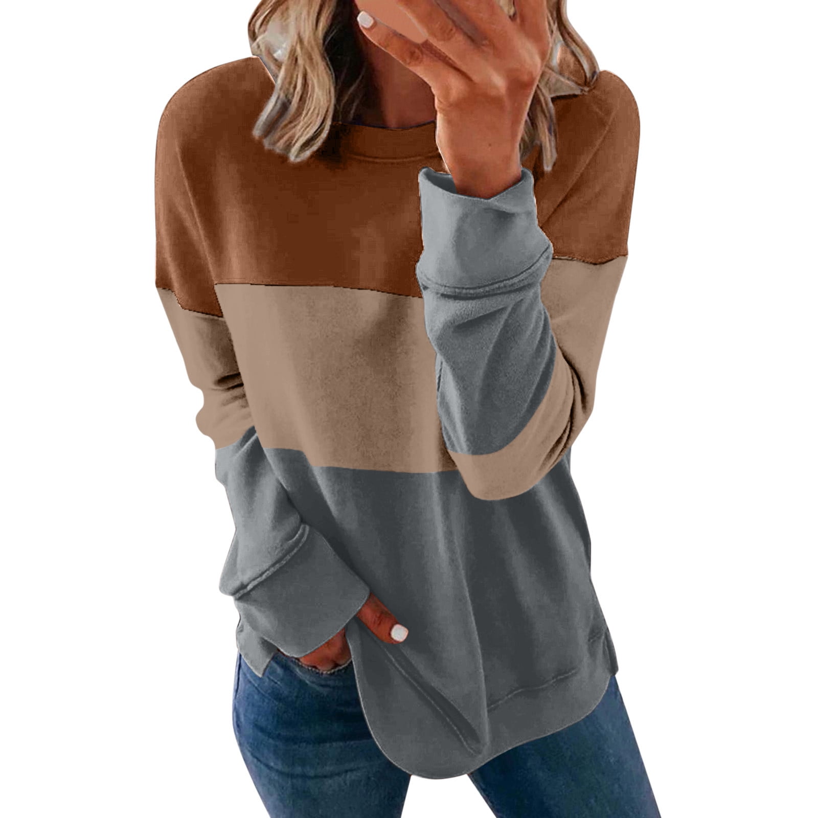 MIDCKE Womens Color Block Printed Sweatshirts Casual Long Sleeve ...