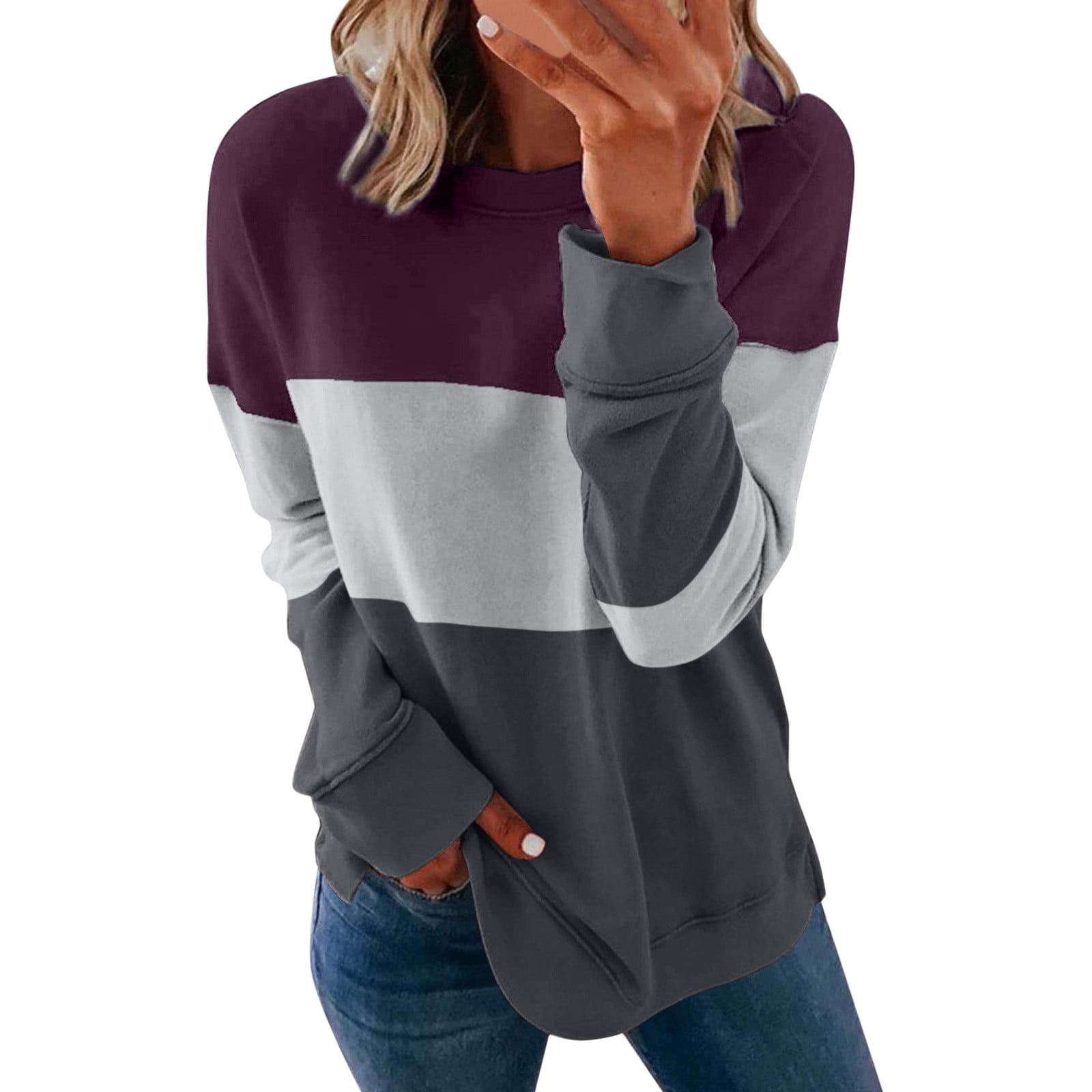 MIDCKE Womens Color Block Printed Sweatshirts Casual Long Sleeve ...