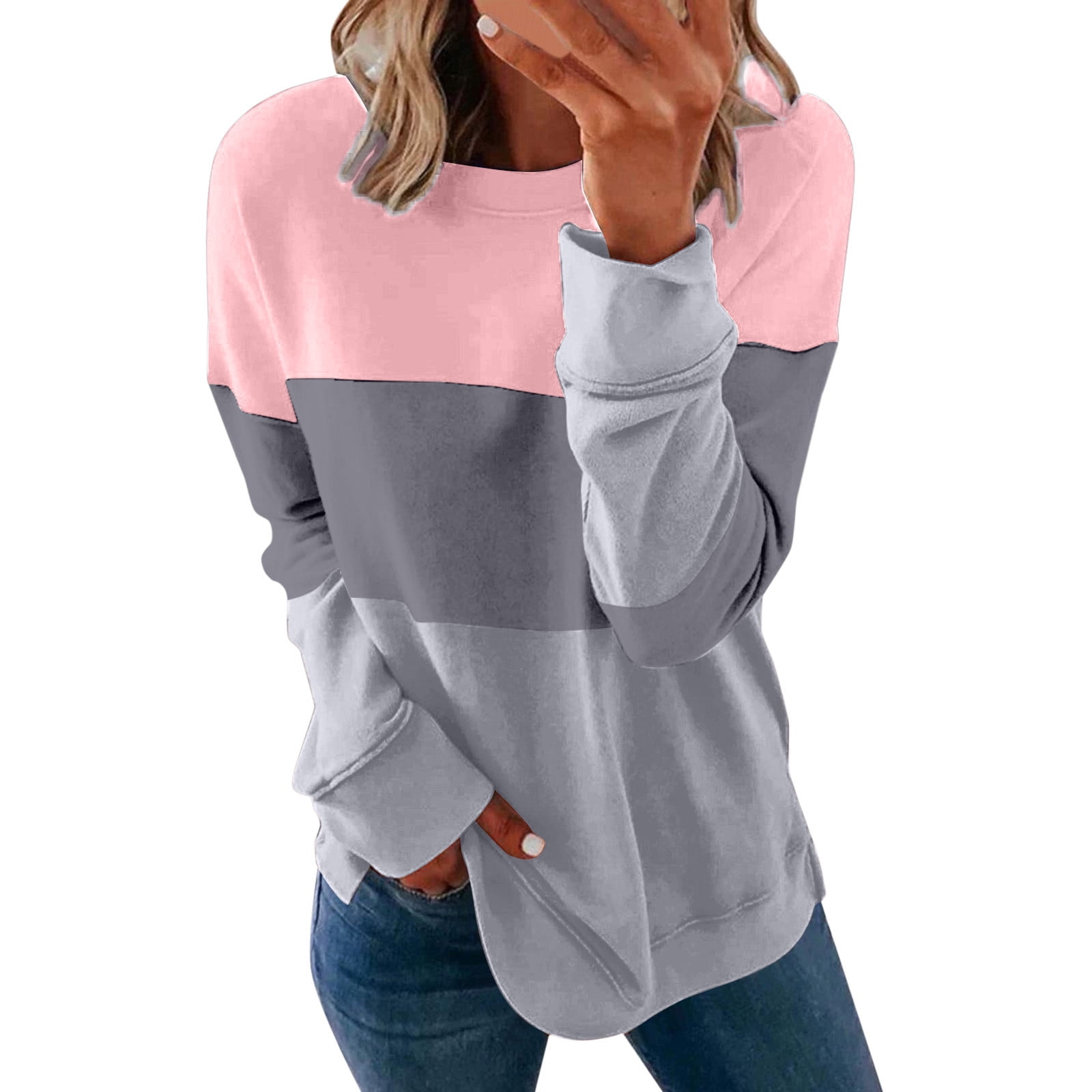 MIDCKE Womens Color Block Printed Sweatshirts Casual Long Sleeve ...
