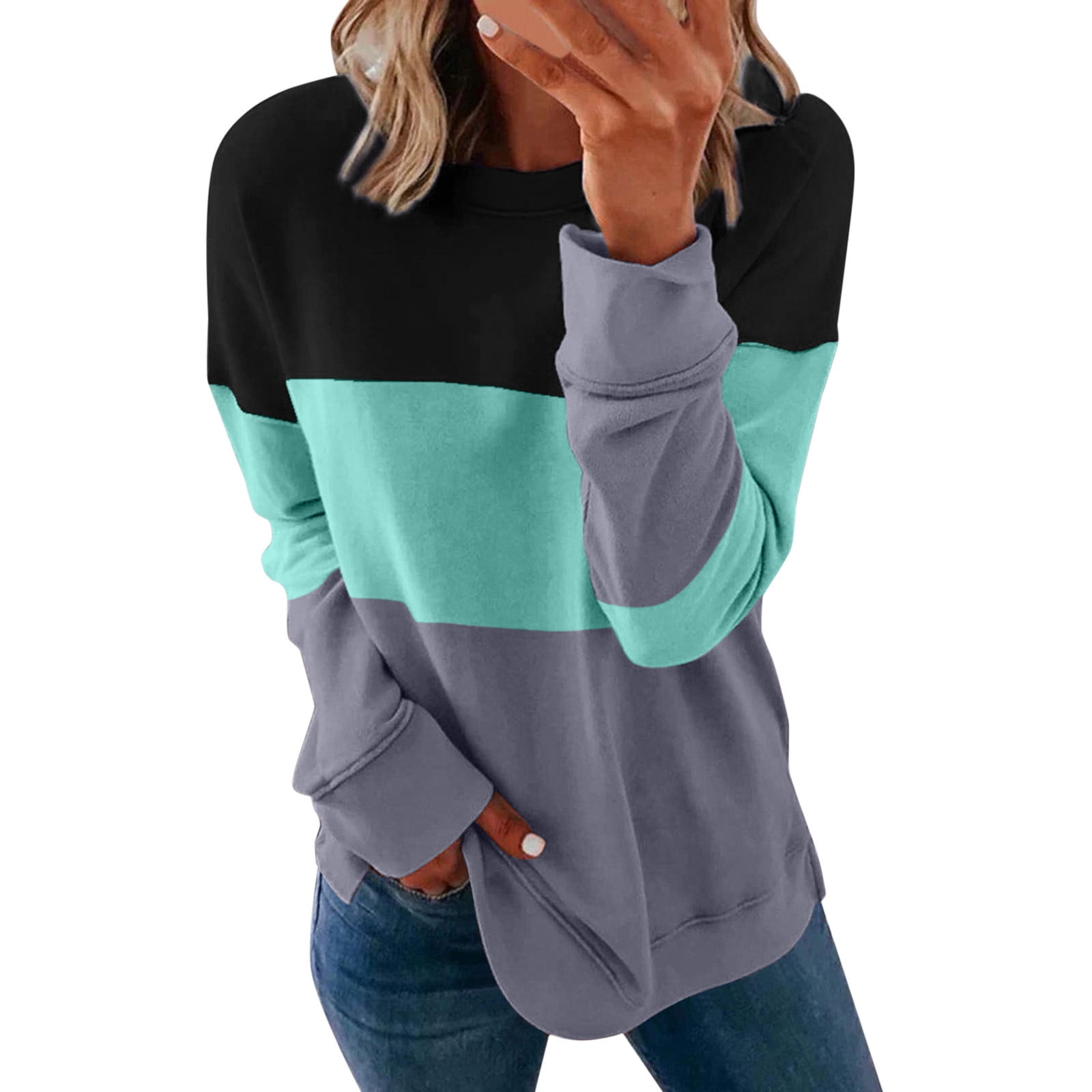 MIDCKE Womens Color Block Printed Sweatshirts Casual Long Sleeve ...