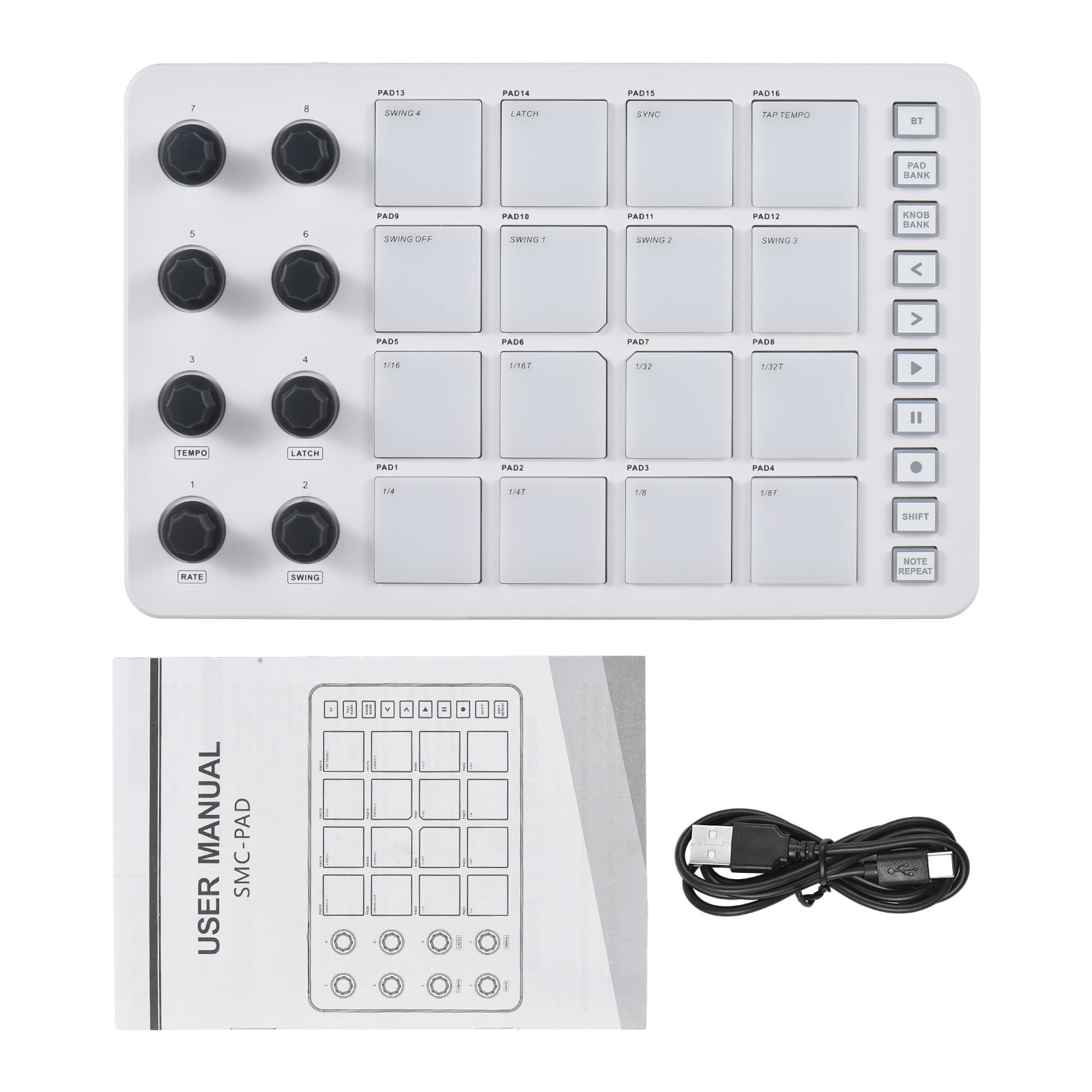 MIDI Controller,16 Pads 8 Output Ith 16 Pads 8 Knobs Midi Bt Low Note ...