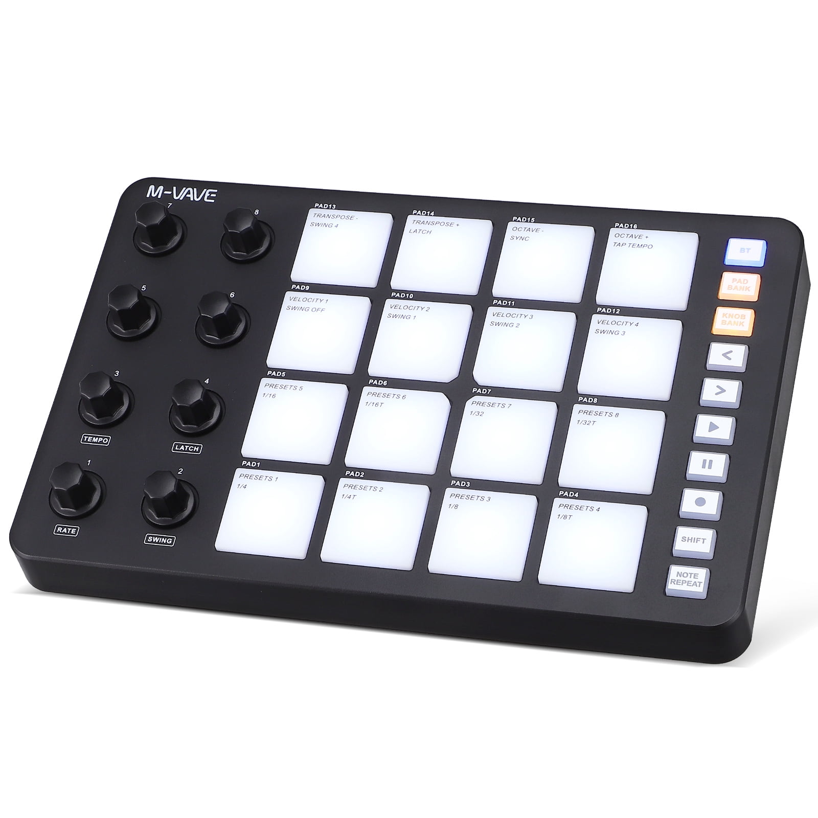 Beat Keyboard Machine Black ABS 16 Rgb Pads 8 Knobs for Music Making ...