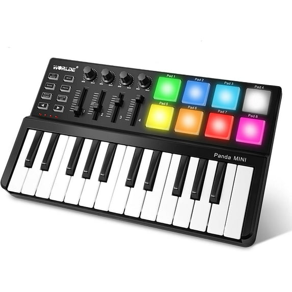 MIDI Keyboard Controller 25 Keys, Worlde Panda MINI USB Midi Keyboard with Drum Pads, Beat Maker ...