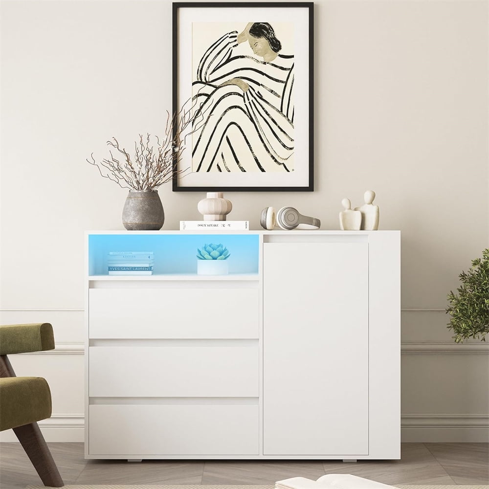 MIDODO 3 Drawer Dresser for Bedroom with LED Lights Modern Wood Dresser ...