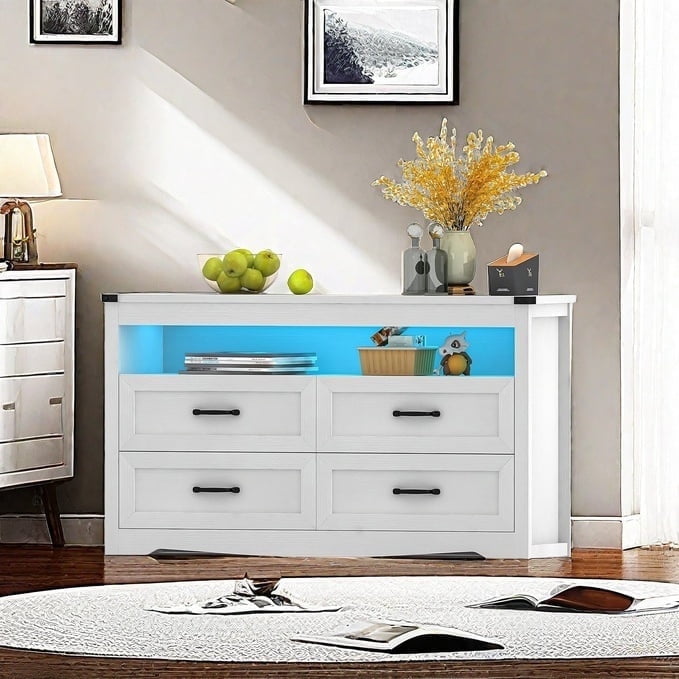 MIDODO 4-Drawer Dresser for Bedroom, Modern Wooden Chest Of Drawers ...