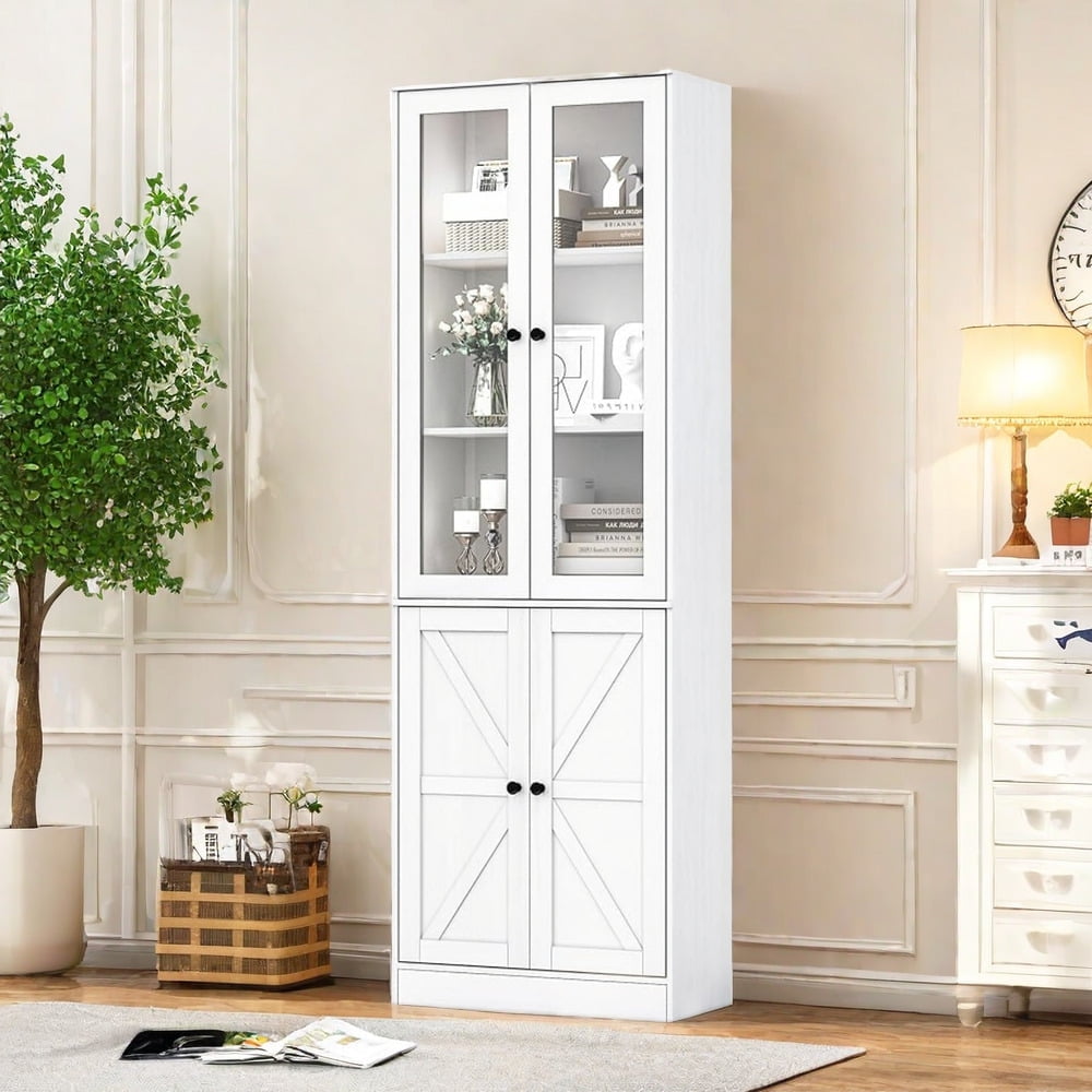 MIDODO 71" Bookcase with Glass Doors, Modern Bookshelf, 5 Tier Tall ...