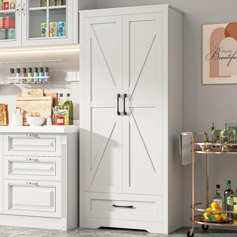 MIDODO 72" Tall Farmhouse Kitchen Pantry with Adjustable Shelves, Large ...
