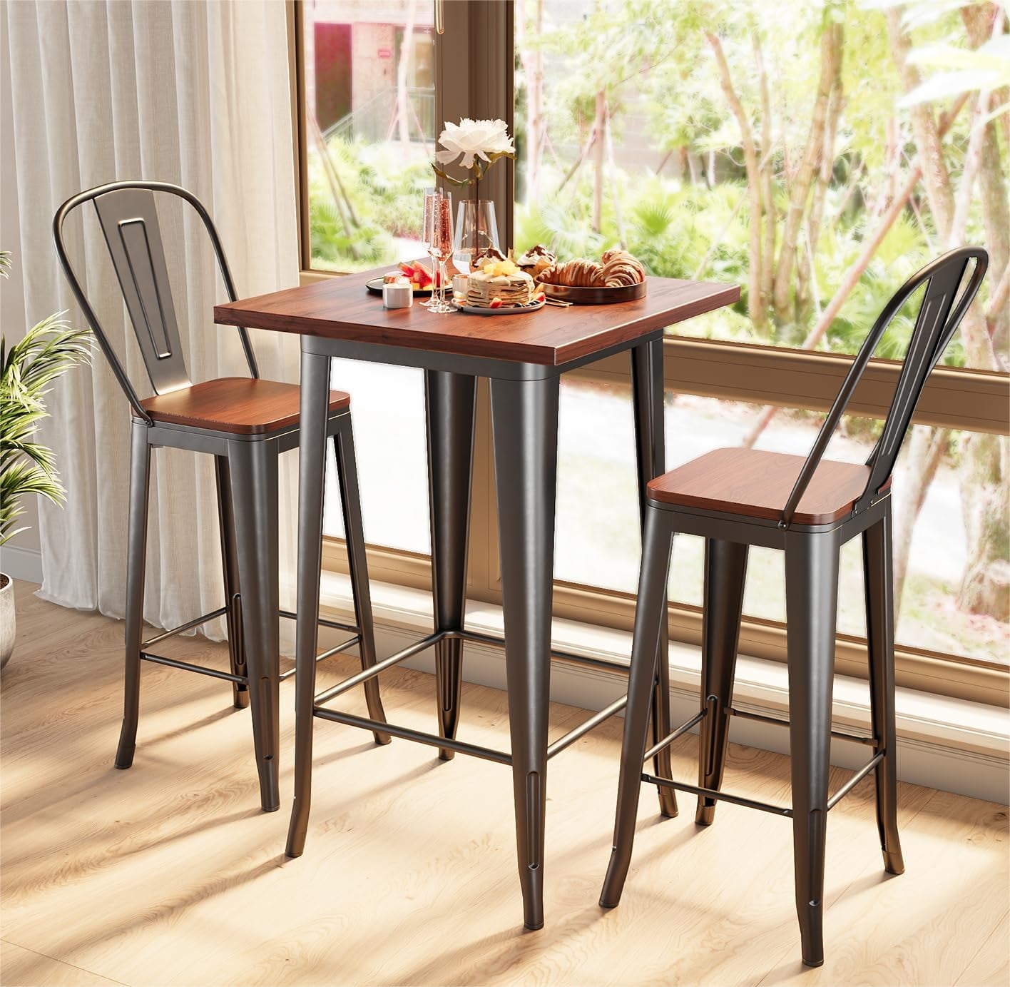 MIDODO Bistro Table and Chairs Set of 2, Bar Table and Chairswith Solid ...