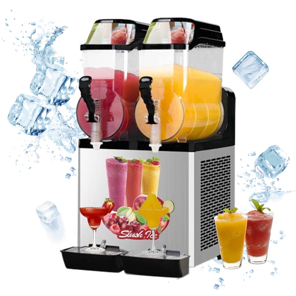 MIDODO Commercial Slushy Machine, 2x15 L Tank Frozen Drink Maker Slushy ...