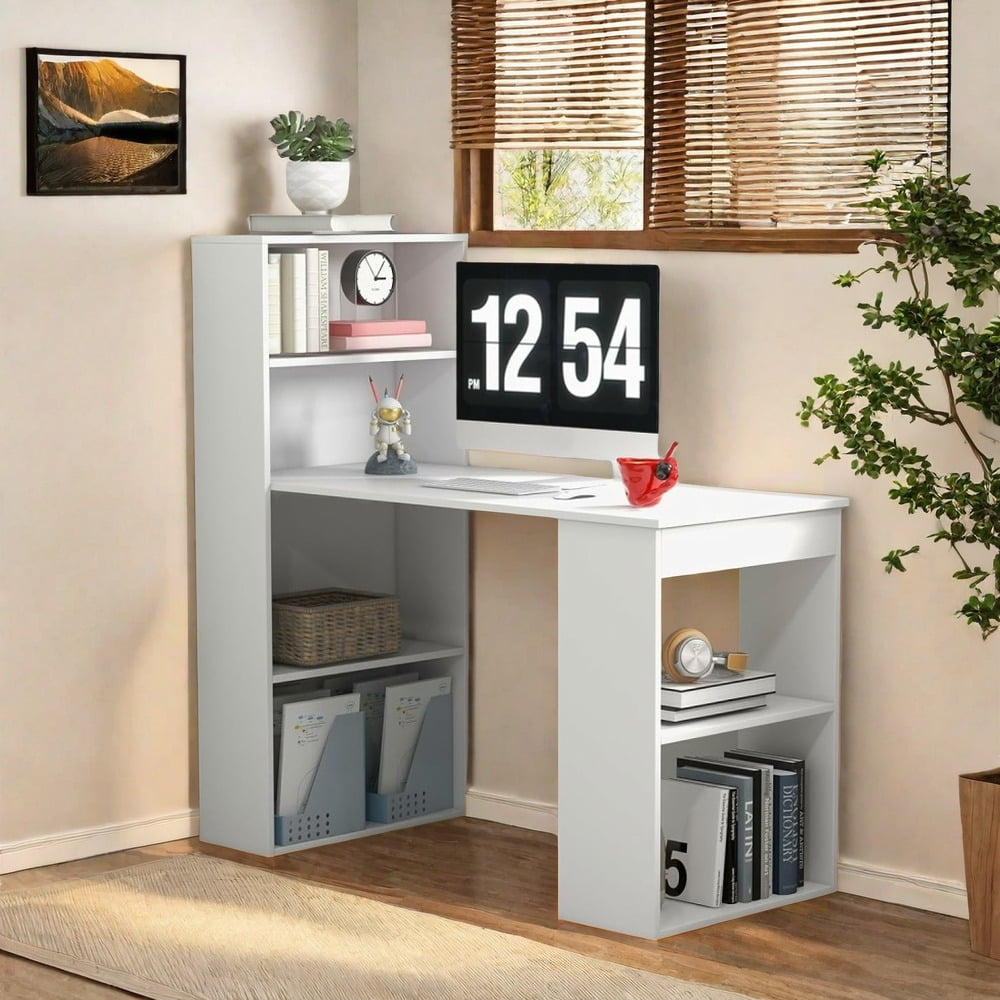 MIDODO Computer Desk with Bookshelf, Writing Study Desk with Storage ...