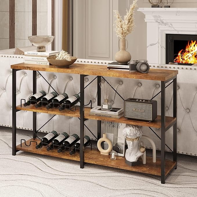 MIDODO Console Table with Storage Shelves,Wooden 3 Tier Narrow Entryway ...