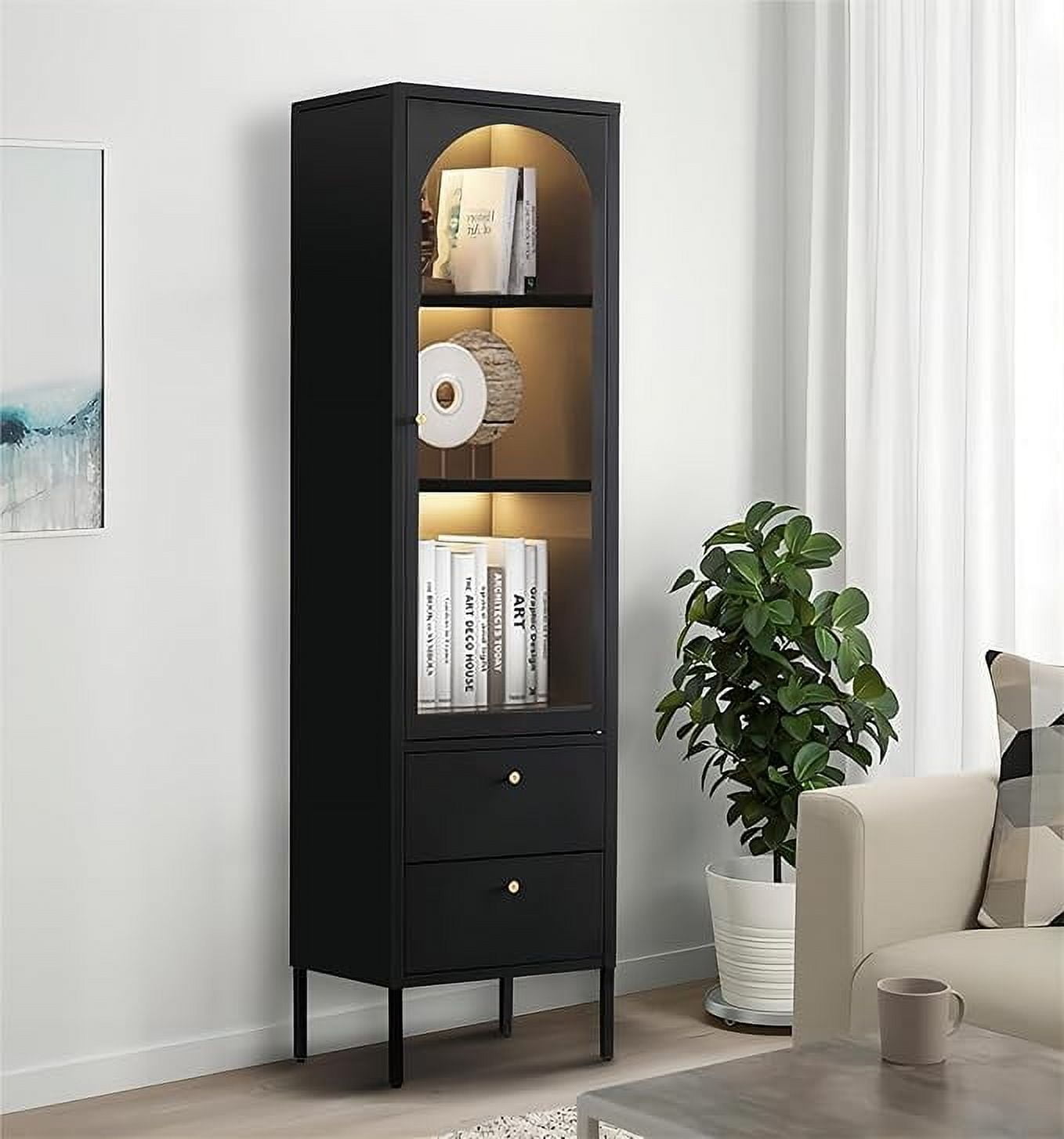 MIDODO Display Cabinet Metal Storage Cabinet, Bookcase with Tempered ...