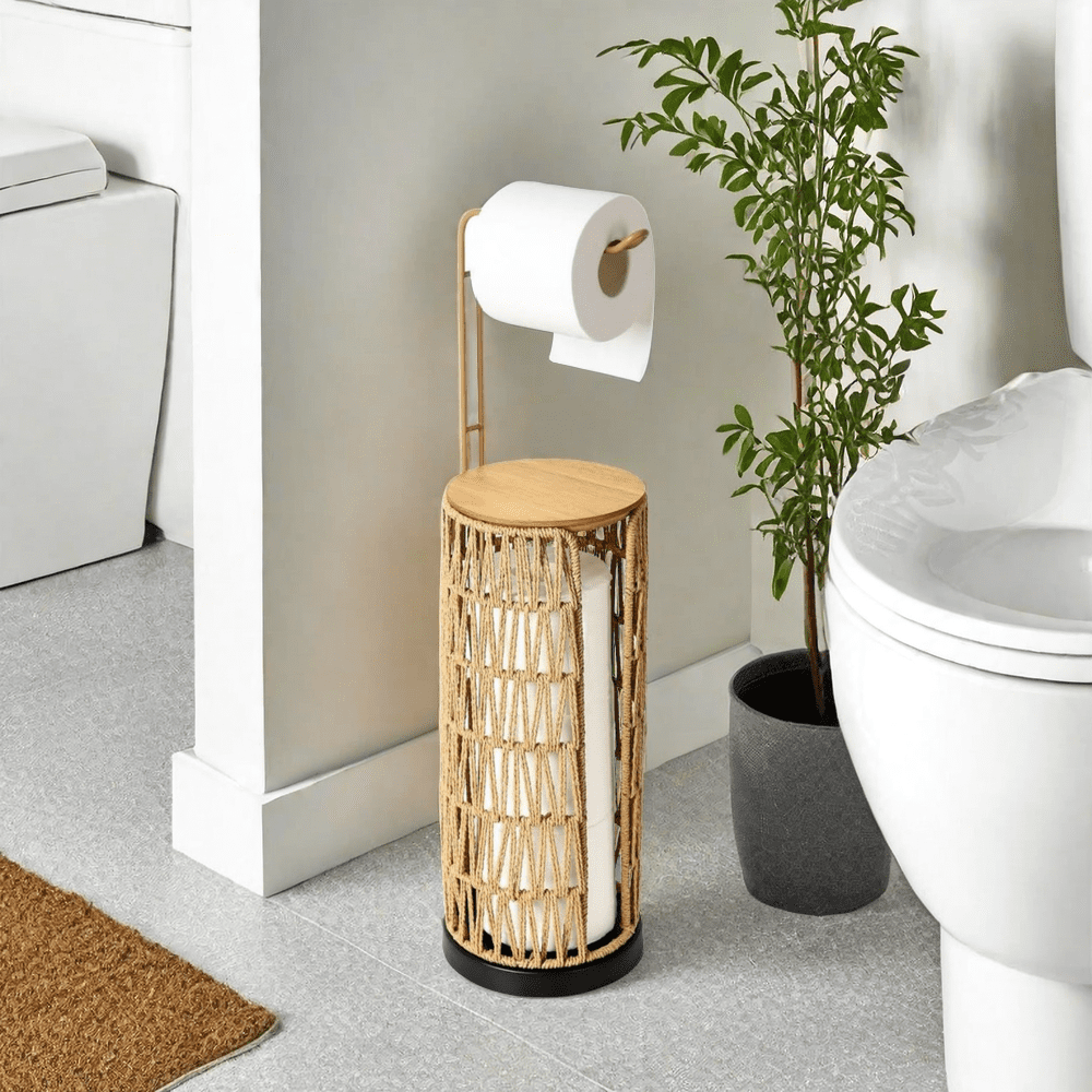 MIDODO Freestanding Toilet Paper Holder with Storage, 3 Rolls of Tissue ...