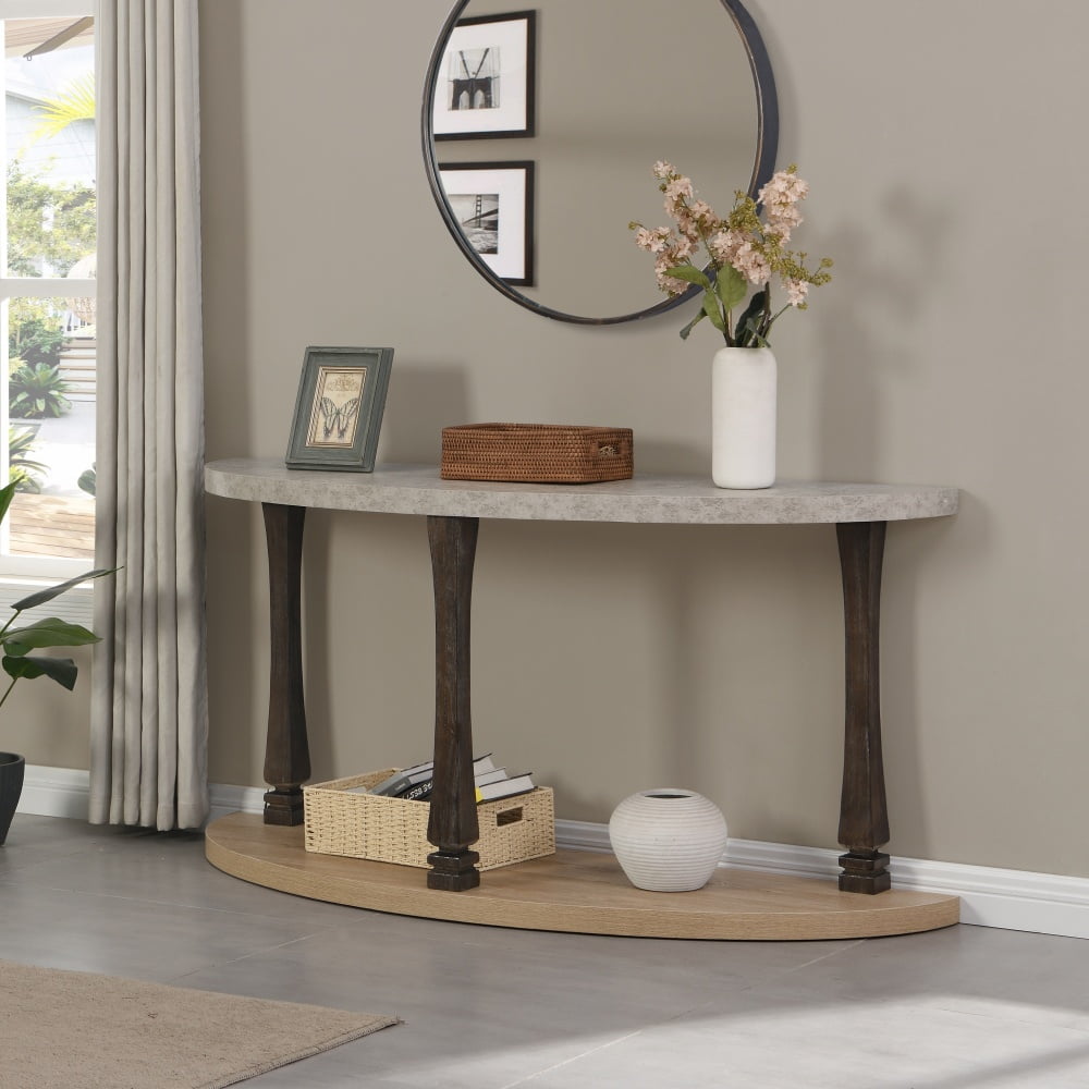 MIDODO Half Moon Console Table, 60 inch Wood 2-Tier Semi Circle Sofa ...