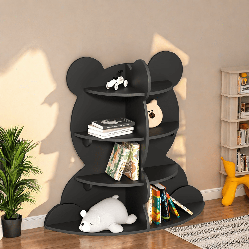 MIDODO Kids Bookshelf, Little Bear Toddler Book Rack 4-Tier Baby Child ...
