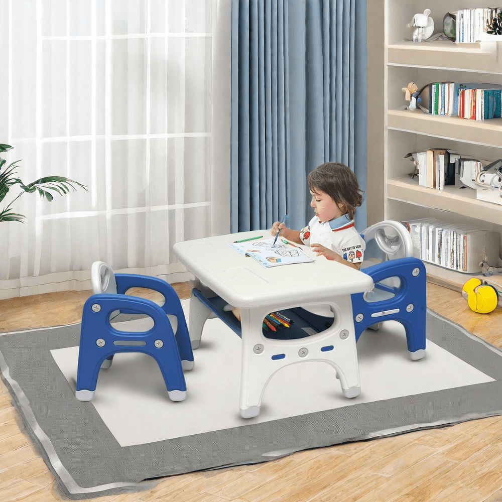 MIDODO Kids Table and 2 Chairs Set with Storage Shelf, 3-in-1 Toddler ...