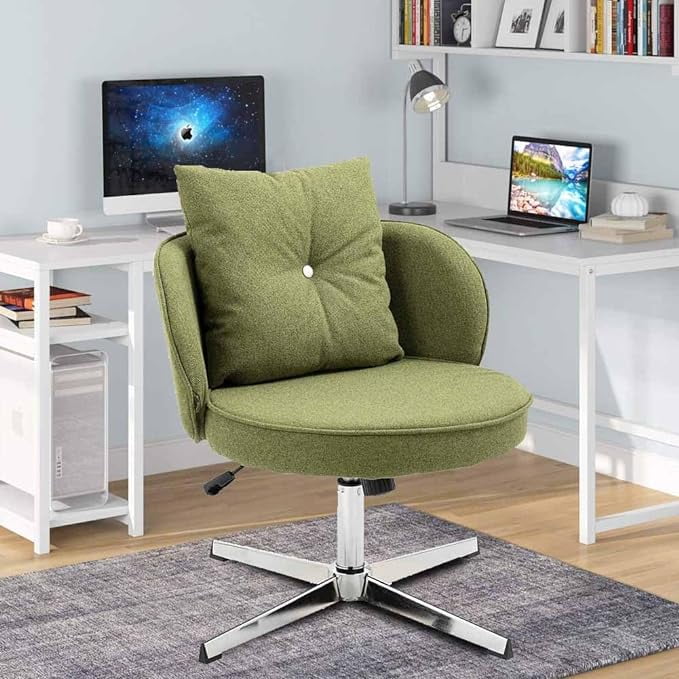 MIDODO Linen Fabric Armless Office Desk Chair No Wheels, Modern Makeup ...