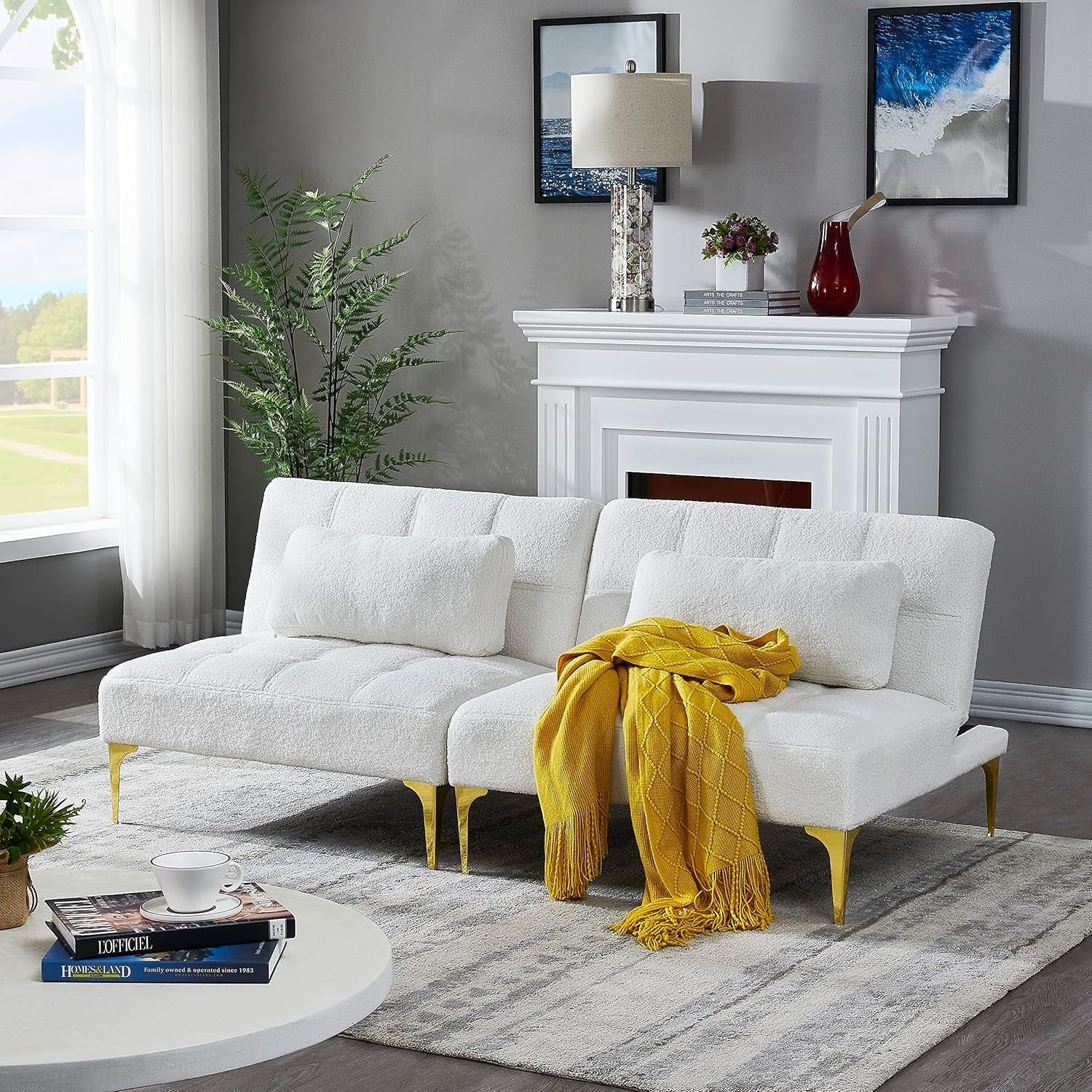 MIDODO Modern Futon Sofa Bed with Toss Pillows, Convertible Folding ...