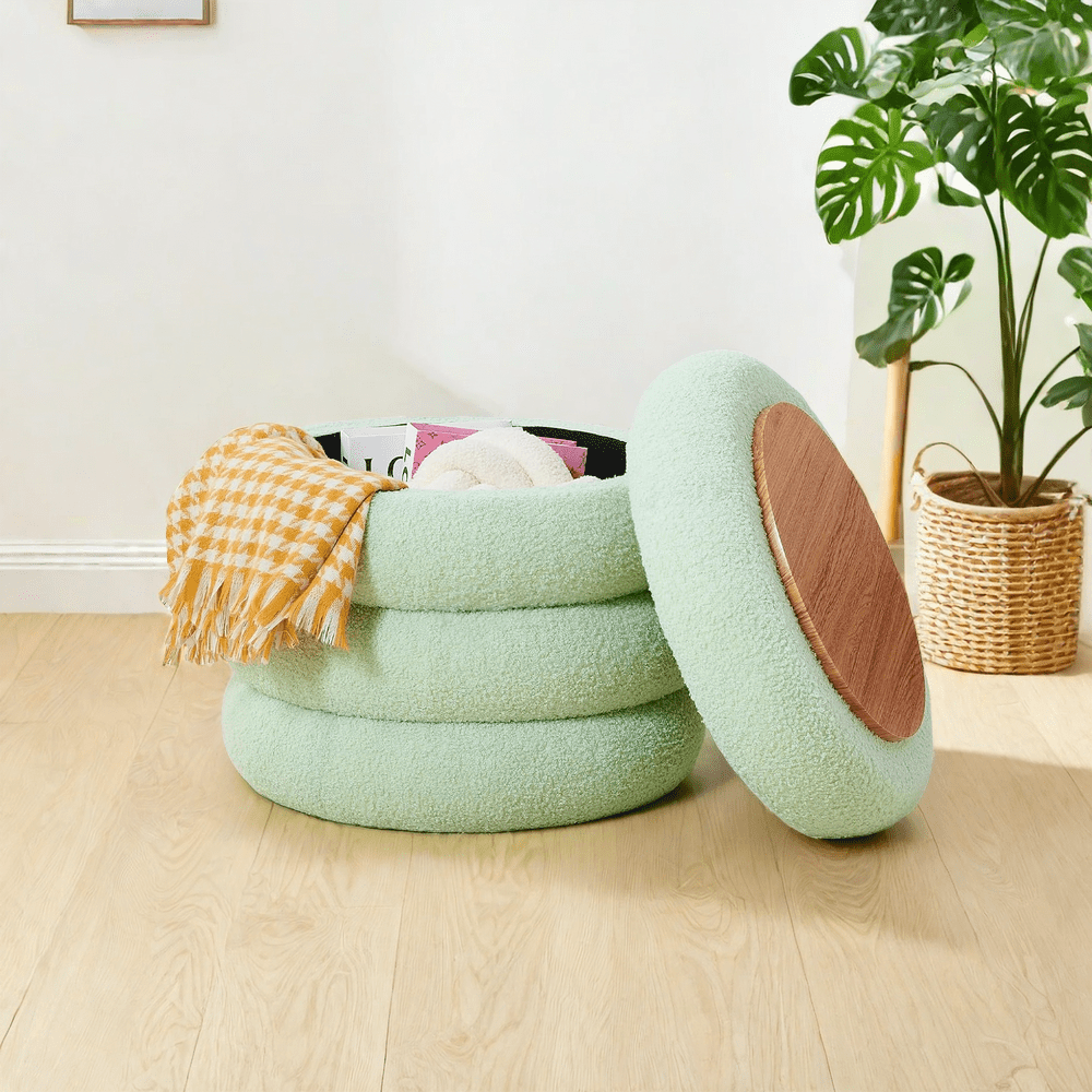 MIDODO Modern Round Storage Ottoman, Sherpa Footstool, Multifunctional ...