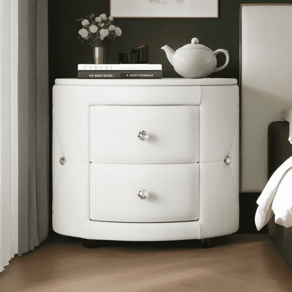 MIDODO PU Leather Nightstand, Elegant Bedside Table with 2 Drawers and ...