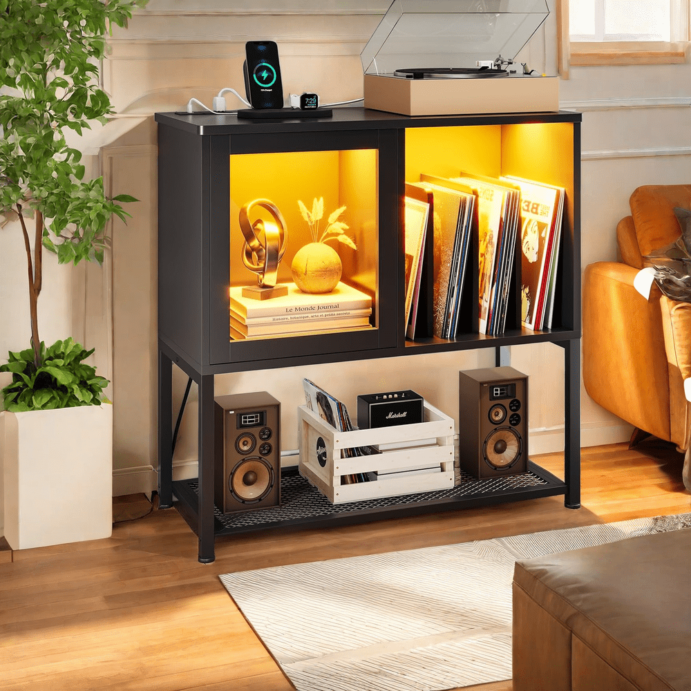 MIDODO Record Player Stand, 3-Tier Turntable Stand End Table with ...