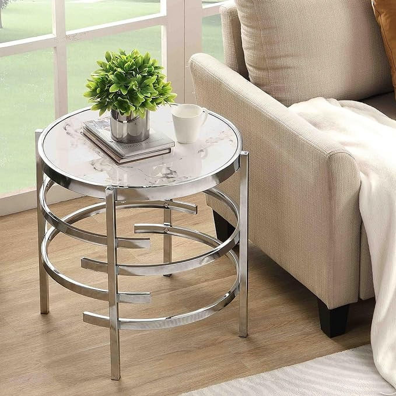 MIDODO Round End Table, Marble Stone Living Room Table Modern Small ...