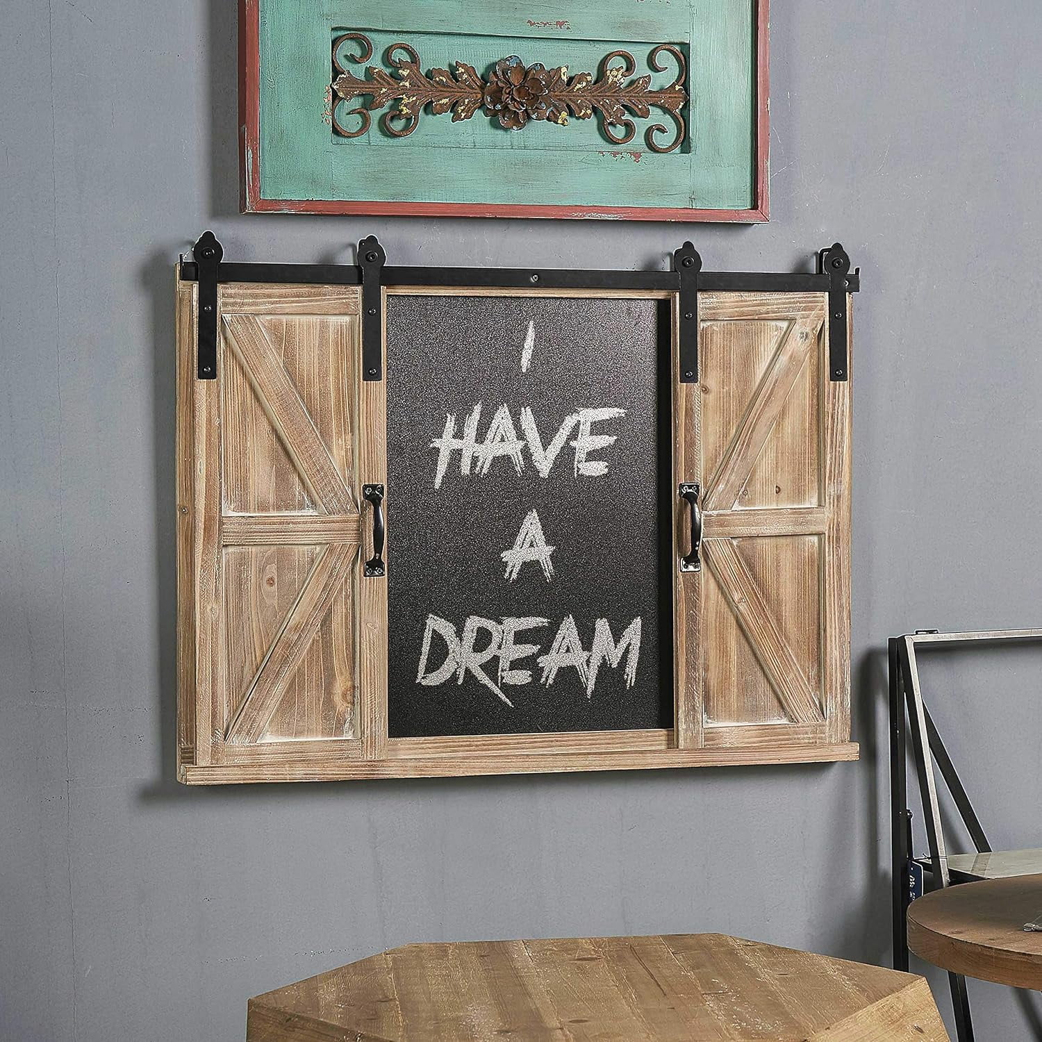MIDODO Rustic Wooden Chalkboard with Barn Door & 4x6 Photo Picture ...
