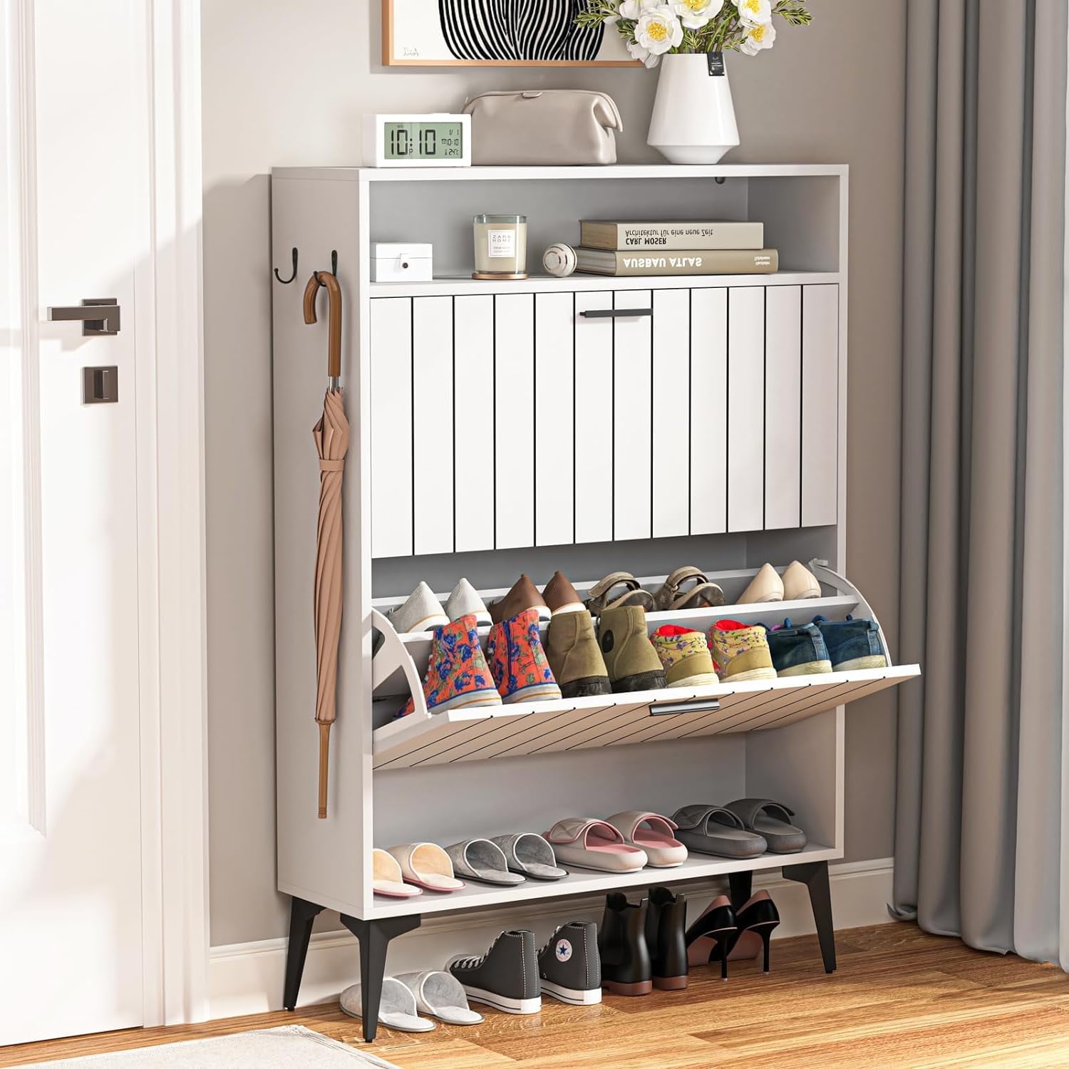 MIDOQIN Shoe Cabinet with 2 Flip Drawers, Freestanding Shoe Storage ...