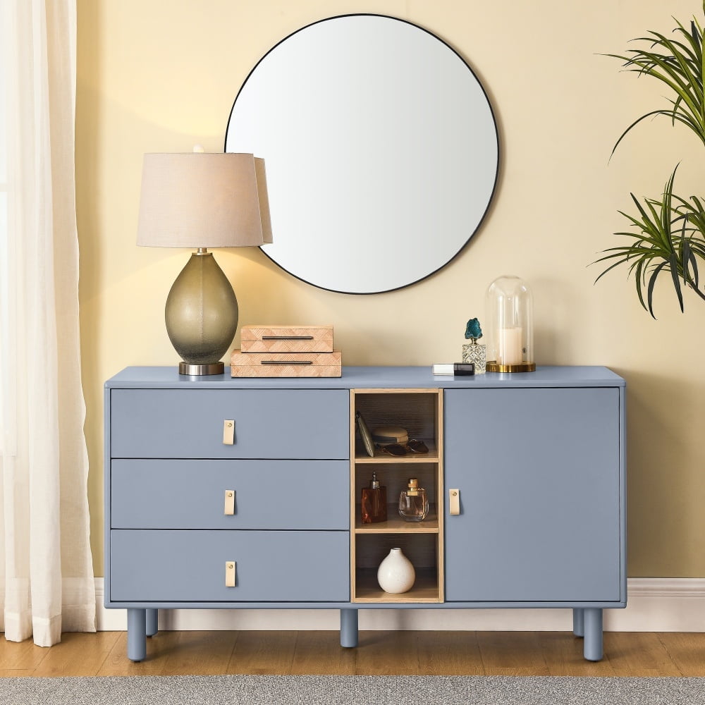 MIDODO Sideboard Buffet Cabinet, Modern Long 3 Drawer Dresser with Door ...
