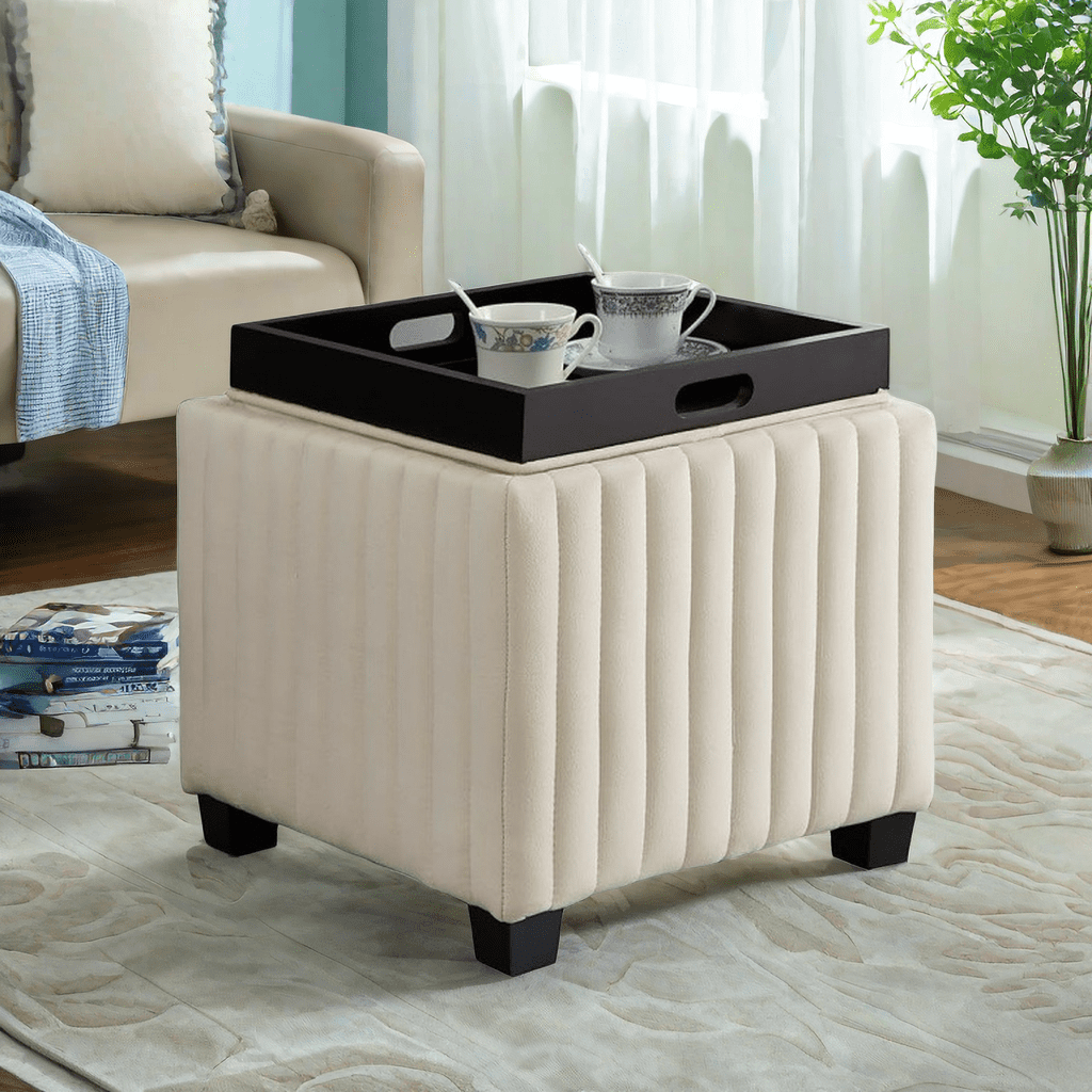 MIDODO Wide Contemporary Storage Ottoman with coffee tray, 18 Inch Cube ...