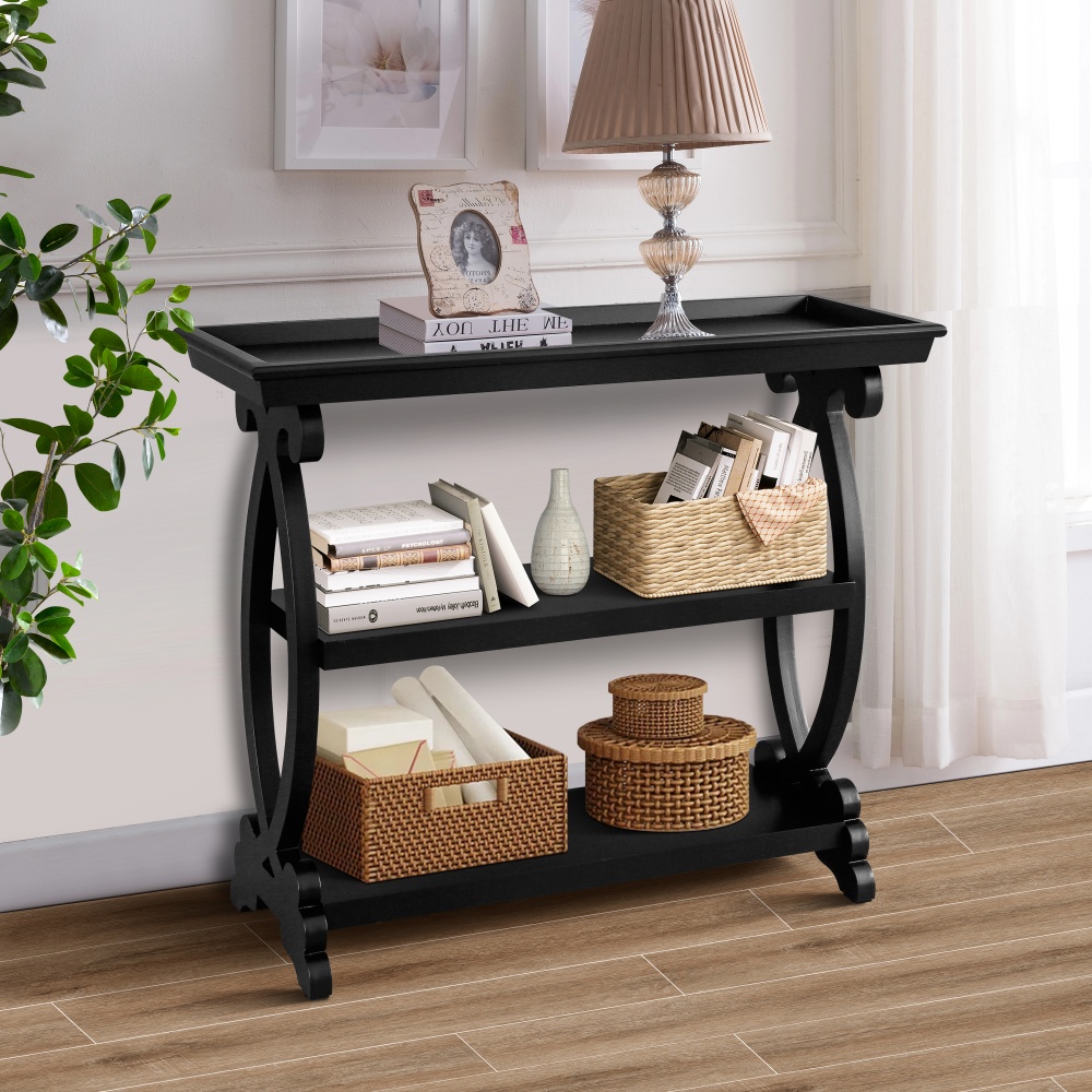 MIDODO Wood Console Table With Storage, 3 Tier Farmhouse Narrow Sofa ...