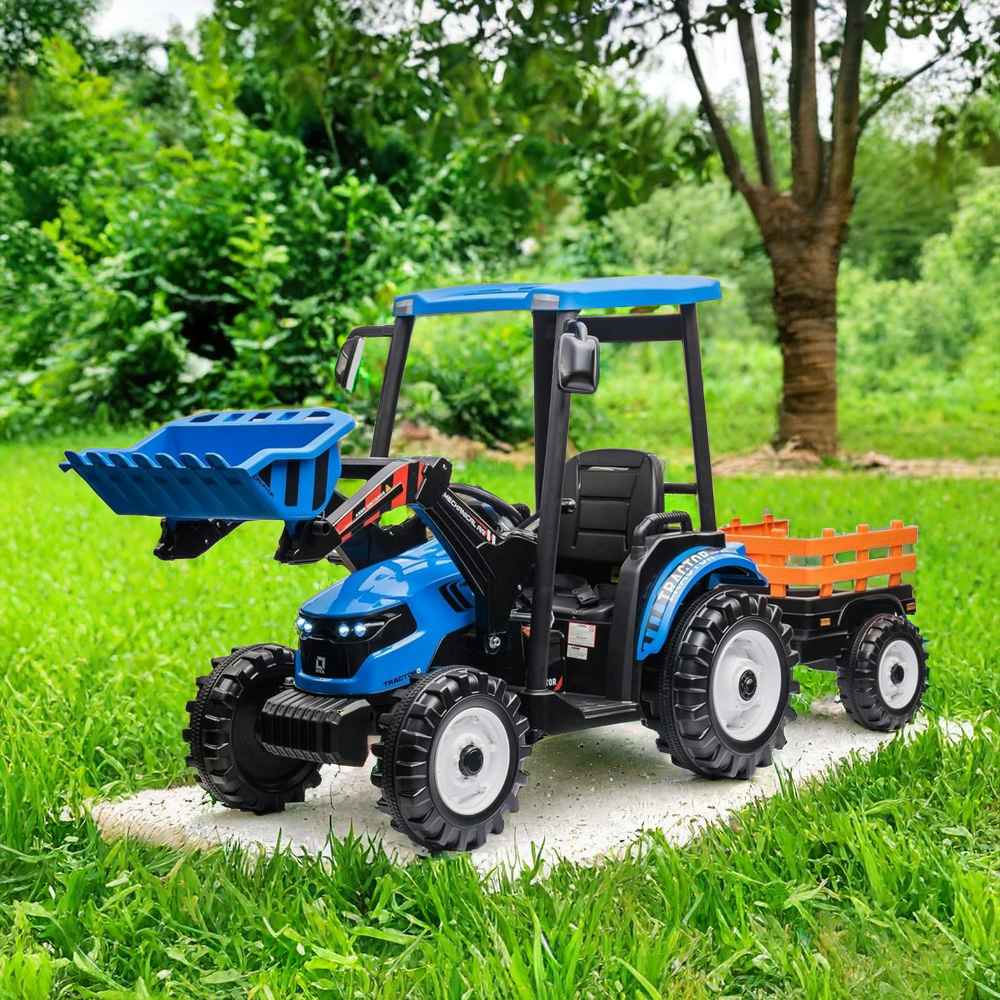 MIDODO24V Kids Ride on Tractor & Bulldozer with Trailer & Front Loader ...