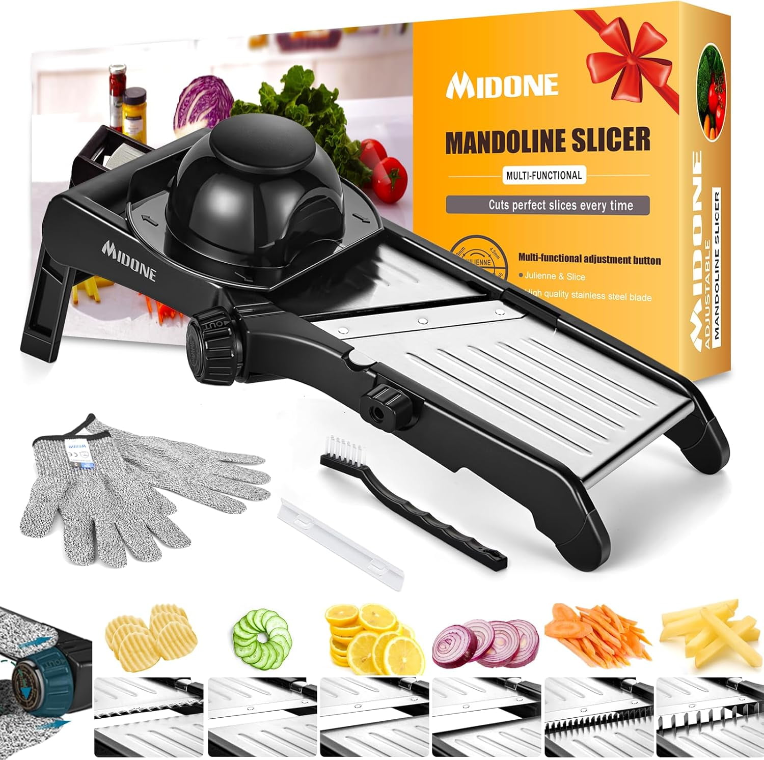 MIDONE Mandoline Slicer - Adjustable Mandoline Slicer with Waffle Fry ...