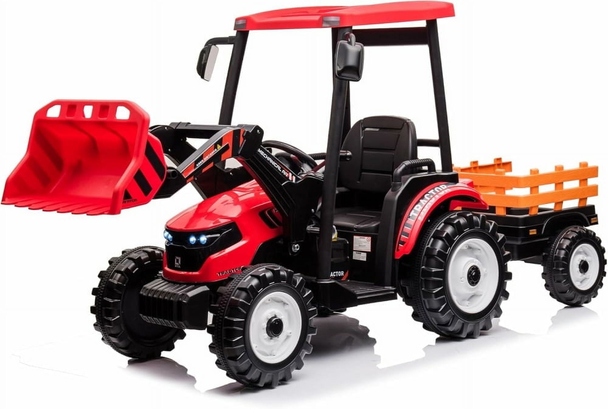MIDOQIN 24V Kids Ride on Tractor & Bulldozer with Trailer & Front ...
